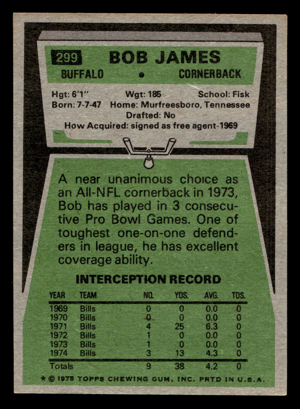 1975 Topps #299 Bob James Near Mint - Scottsdale Cards 2021