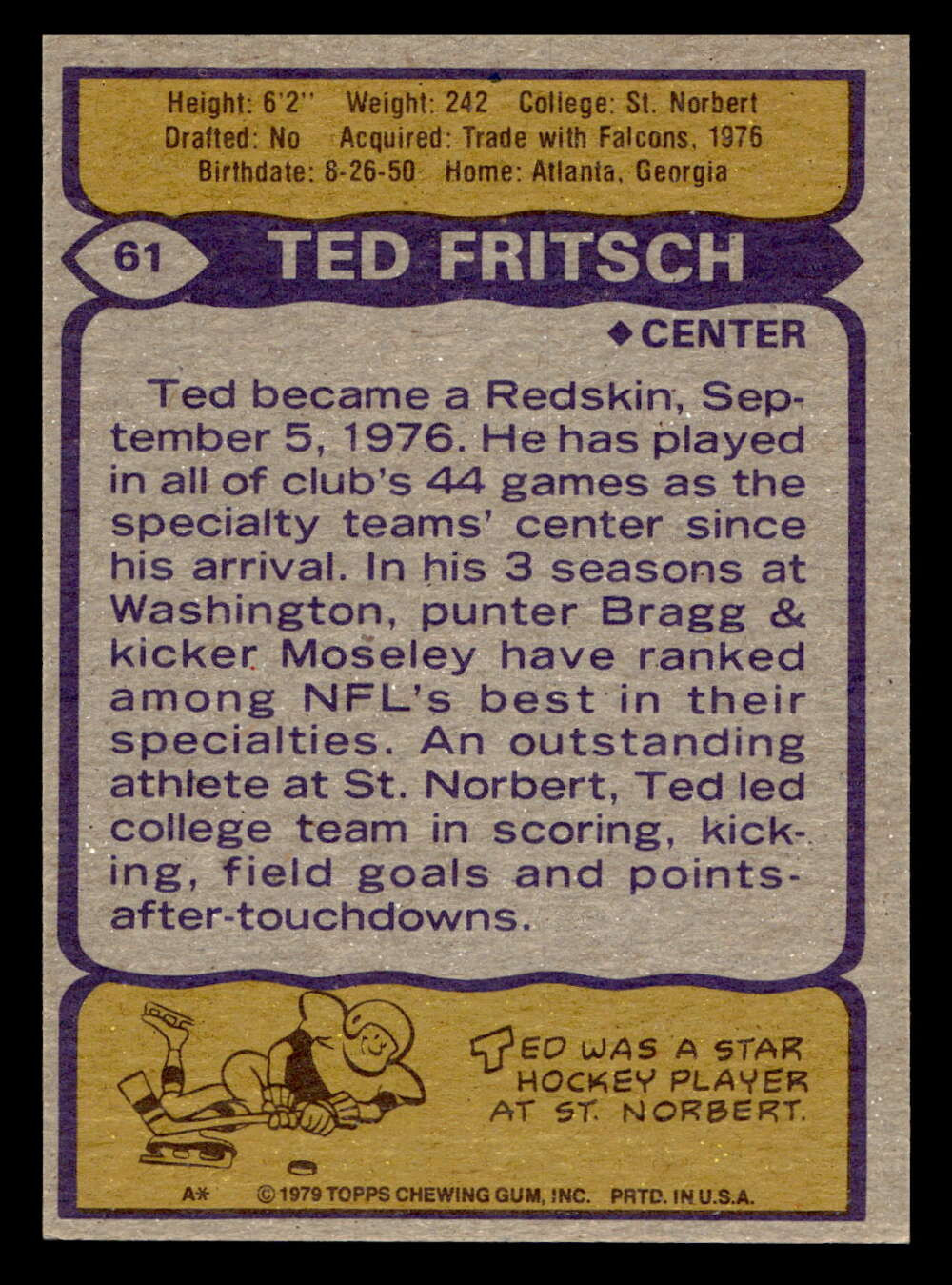 1979 Topps #61 Ted Fritsch Jr. Near Mint - Scottsdale Cards