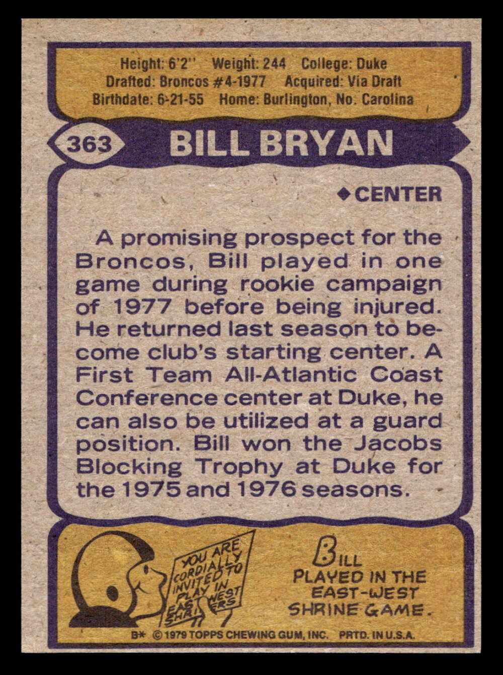 1979 Topps #363 Bill Bryan Near Mint+ - Scottsdale Cards