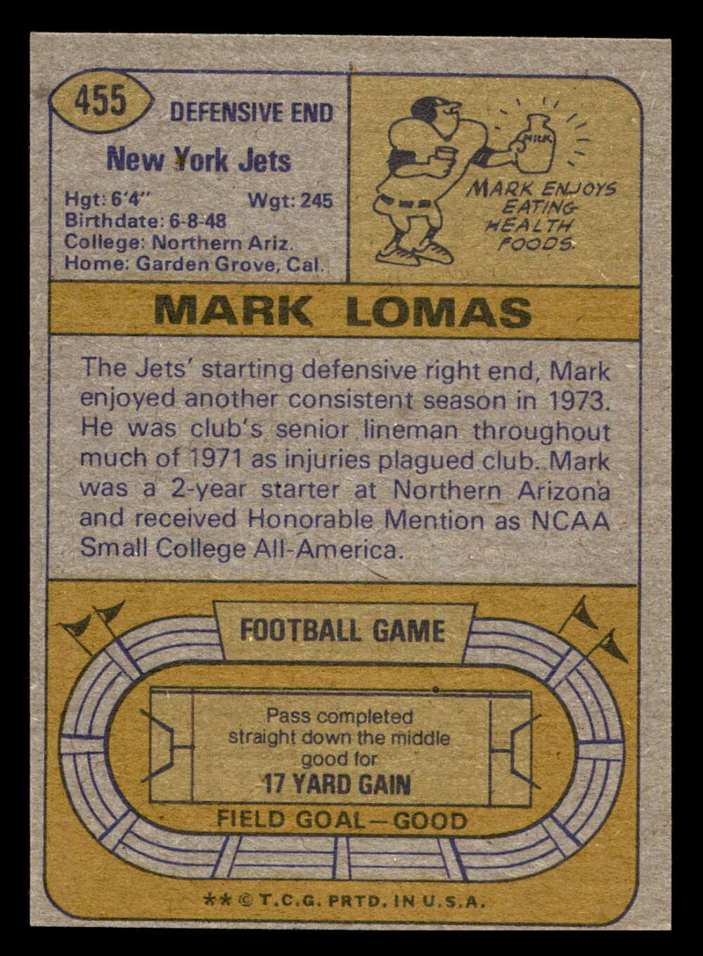 1974 Topps #455 Mark Lomas Near Mint - Scottsdale Cards