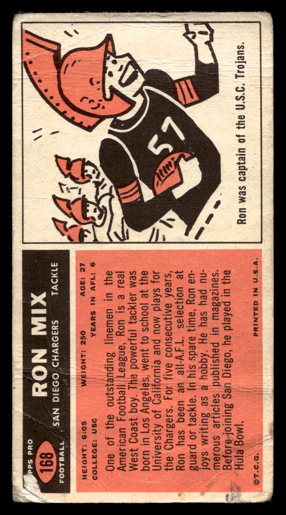 1965 Topps #168 Ron Mix Poor Crease - Scottsdale Cards 2021