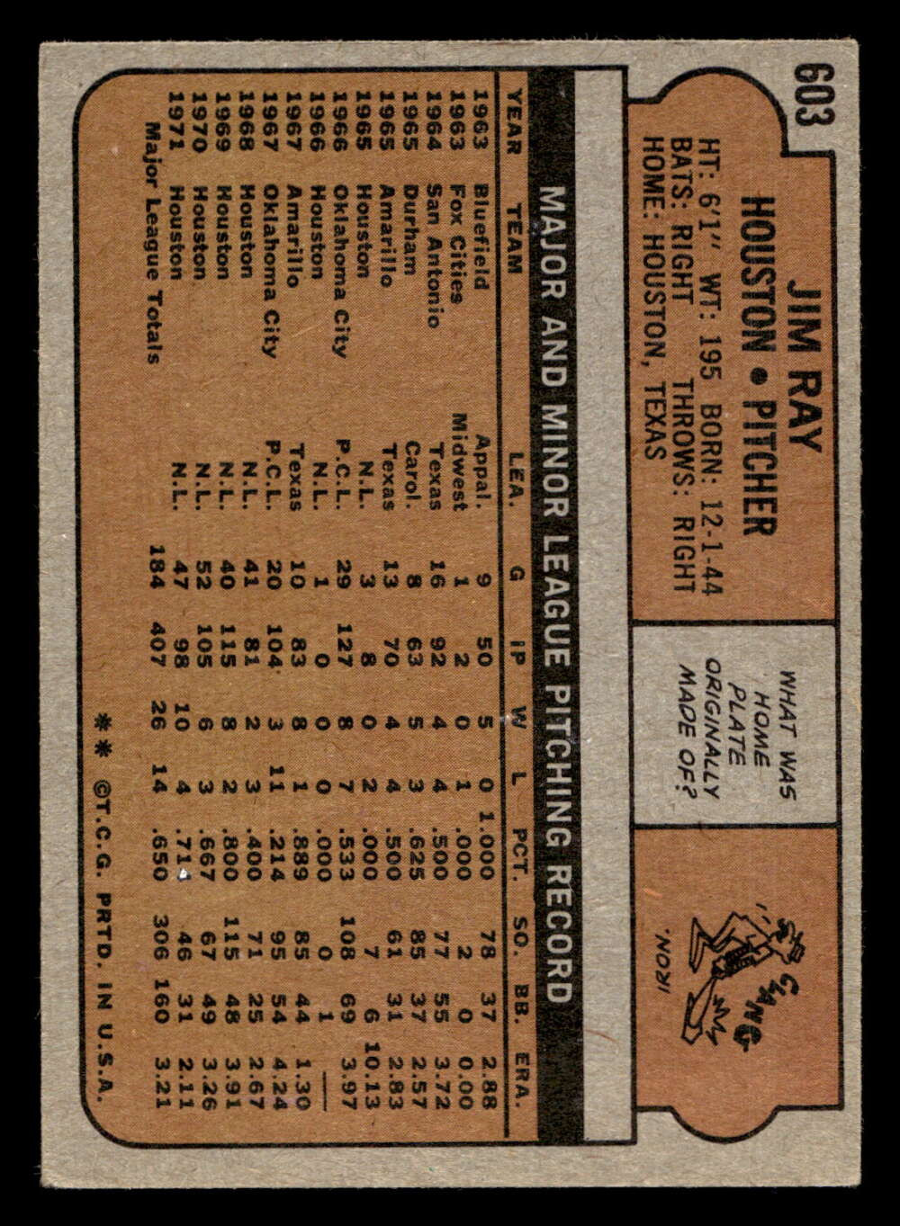 1972 Topps #603 Jim Ray Excellent ID: 422895 - Scottsdale Cards 2021