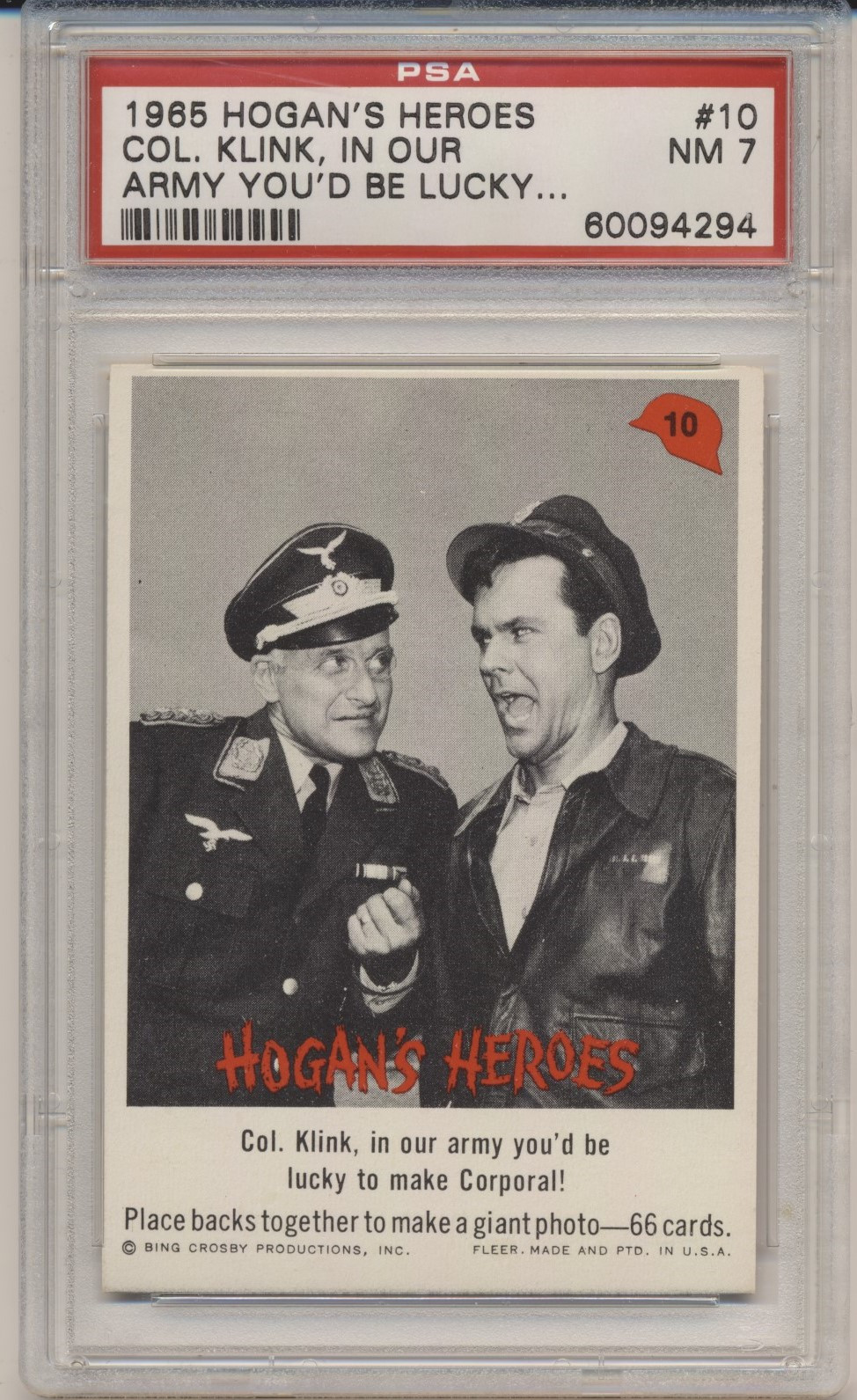 1965 Fleer Hogan's Heroes #10 Col. Klink, In Our... PSA 7 NM #*sku36296