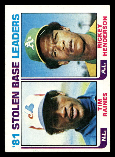1982 Topps #164 Tim Raines/Rickey Henderson Stolen Base Leaders Ex-Mint ...