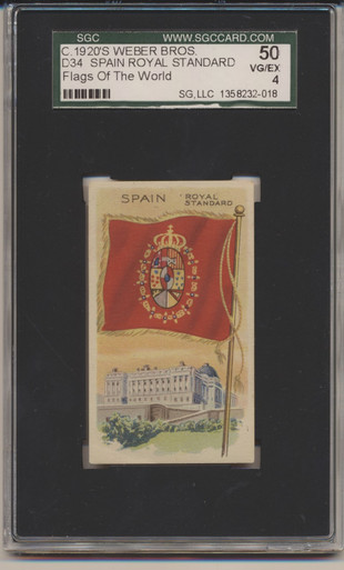 1920's D34 Weber Bros. Flags Of The World Spain Royal SGC 50 VG/EX 4 ...