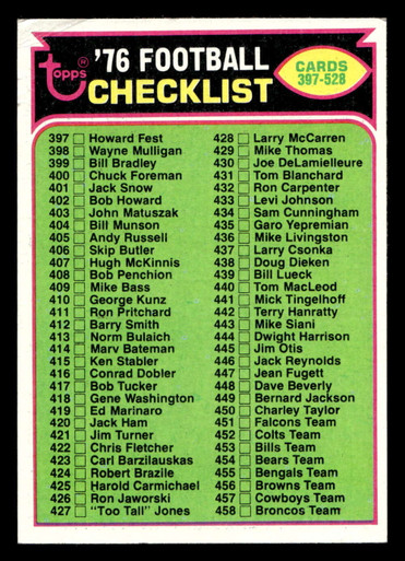 1976 Topps #507 Checklist 397-528 Very Good - Scottsdale Cards 2021