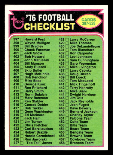 1976 Topps #507 Checklist 397-528 Ex-Mint - Scottsdale Cards 2021