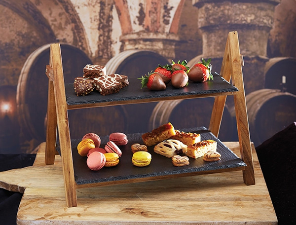 ARTESÀ 2 TIER SLATE & WOOD SERVING STAND
