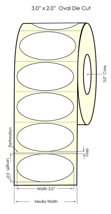 Inkjet 3" x 2" OVAL High Gloss Paper Labels 1100/Roll