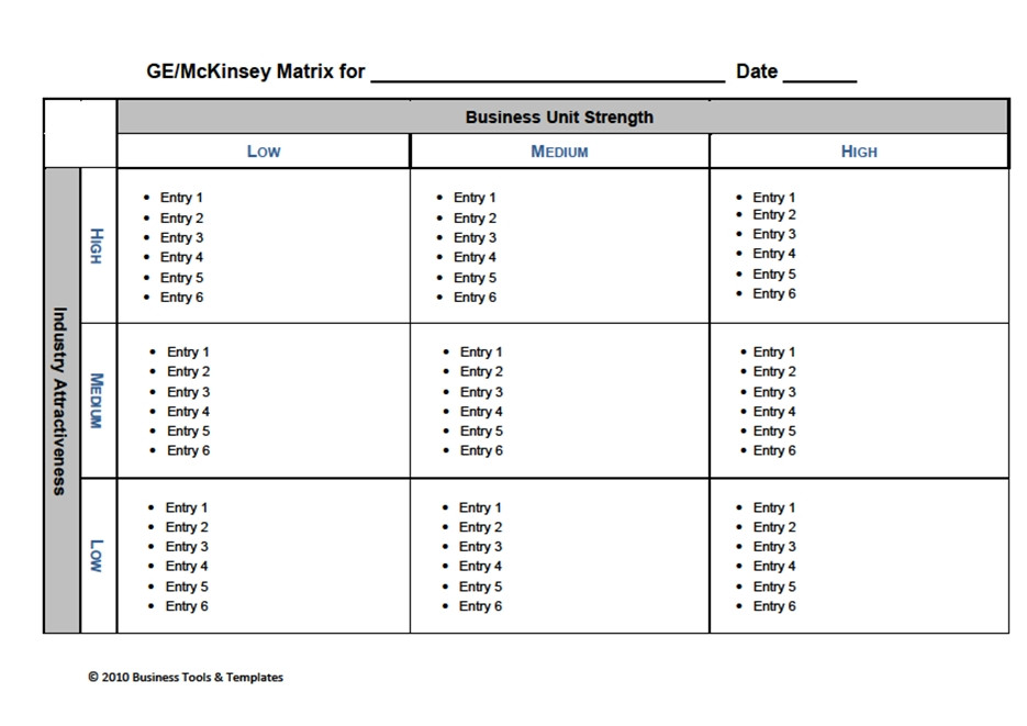 General Electric (GE) McKinsey Nine-Cell Matrix Template (MS-Word)