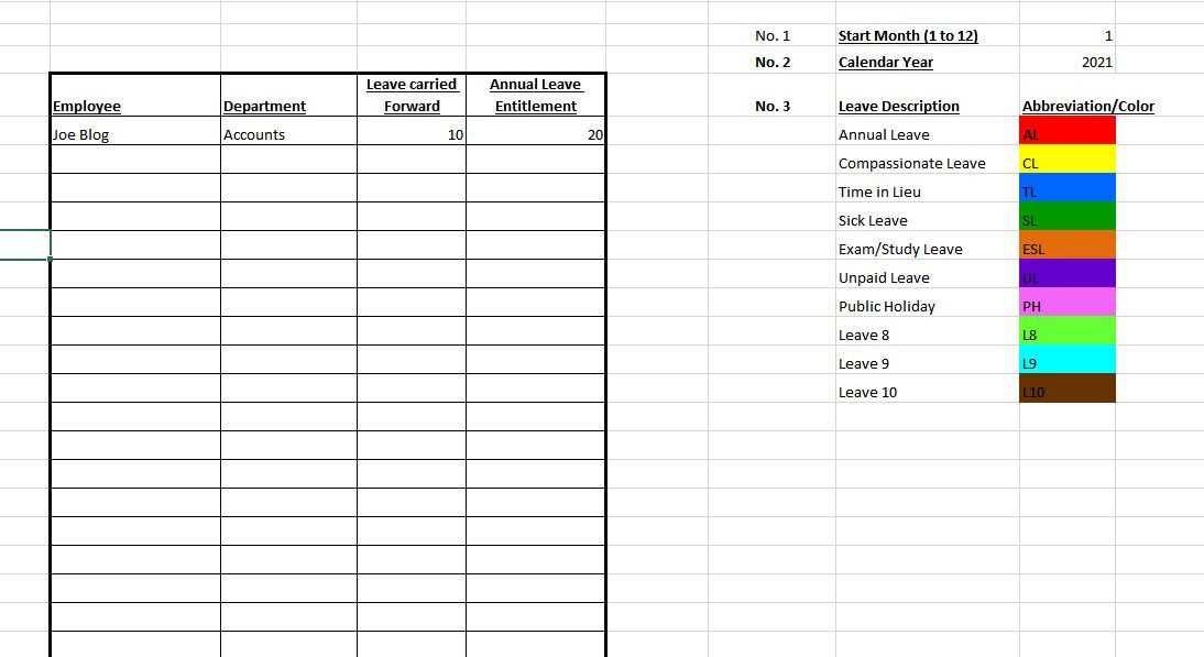 Staff leave planner for 2023 (+ future years) Excel Template.