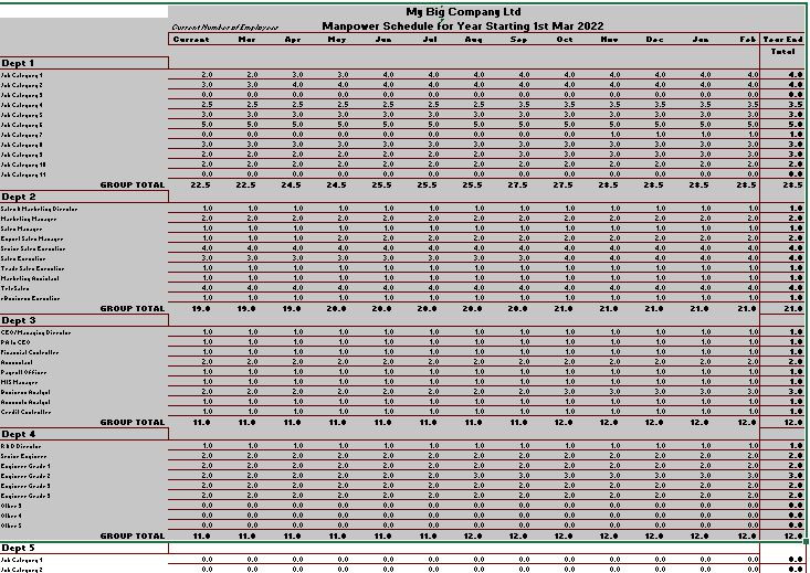Manpower/staffing Planning and Budgeting Excel XLS template