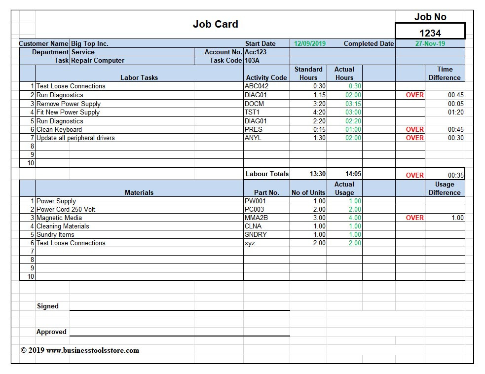 Excel Labor & Material Estimator + Job Card Template