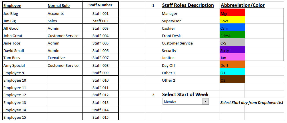 Staff / Employee Rosters & Scheduling Excel XLS Template