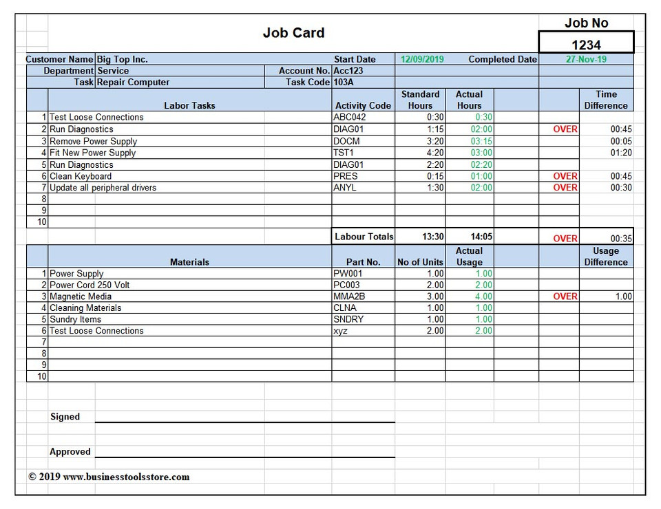 Excel Labor & Material Estimator + Job Card Template