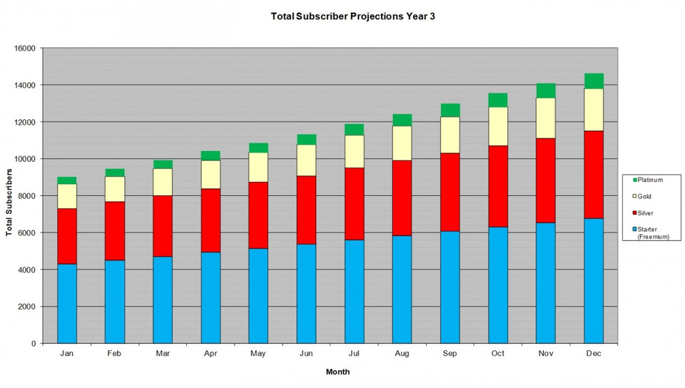 Subscription revenue, e.g. SaaS, 3-year plan/budget Excel Template