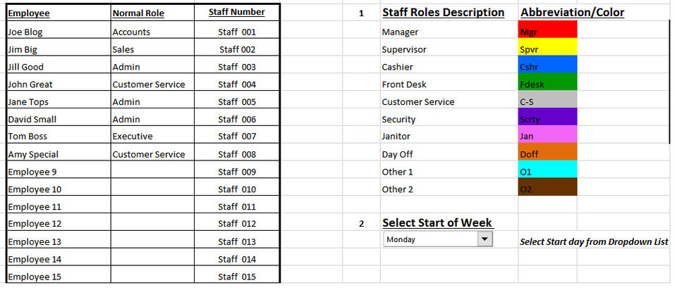 Staff / Employee Rosters & Scheduling Excel XLS Template