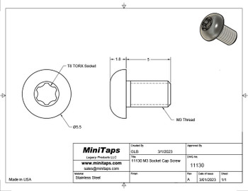 socket button head screw dimensions