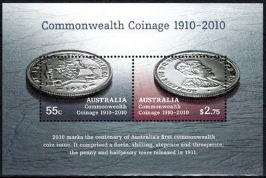 2010 ASC 2767ms Commonwealth Coinage Mini Sheet | Stamps and Coins