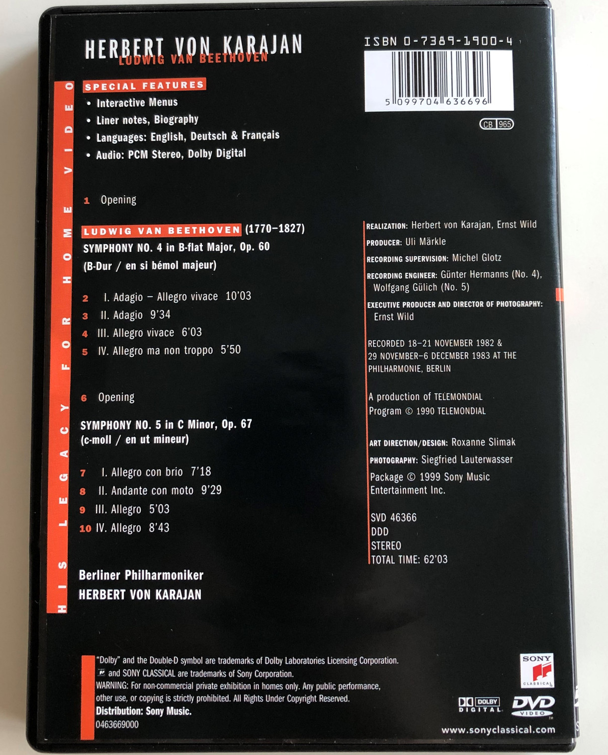 Herbert von Karajan DVD 1983 Ludwig van Beethoven - Symphonies Nos. 4 ...