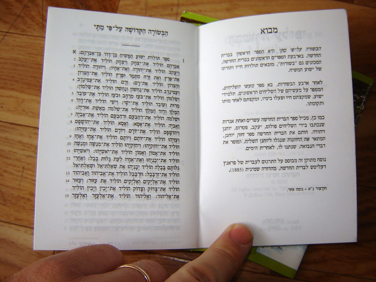 The Gospel According to Matthew in Hebrew language