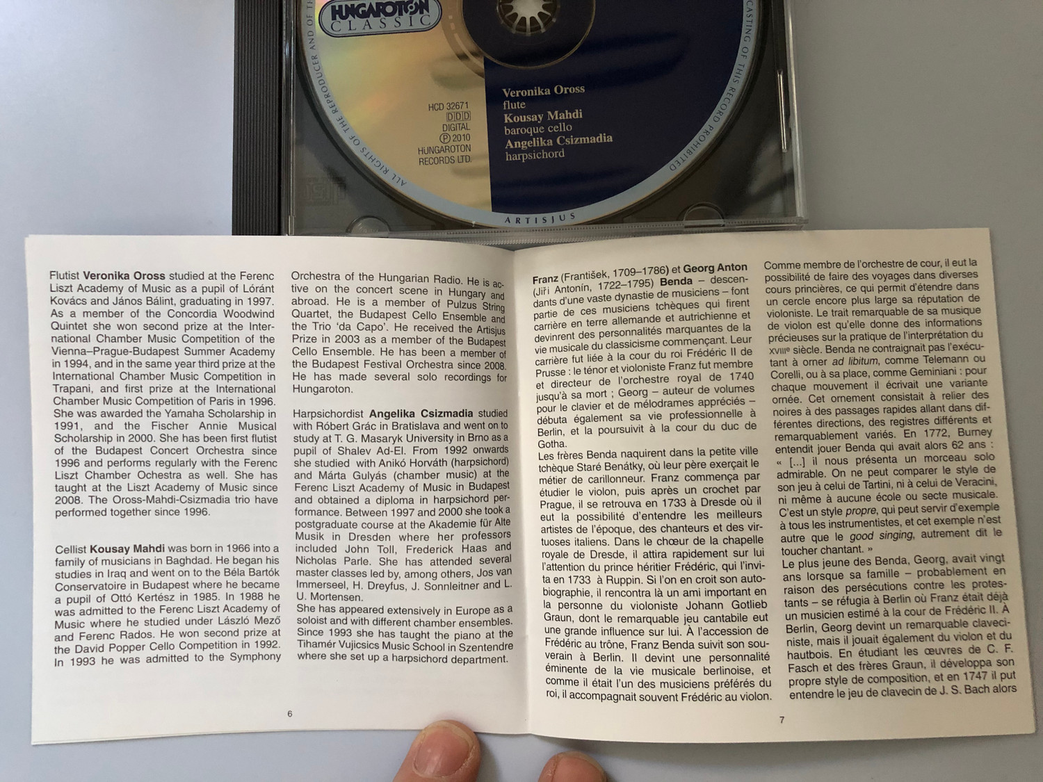 Georg & Franz Benda - Flute Sonatas / Veronika Oross - flute, Kousay Mahdi - baroque cello ...