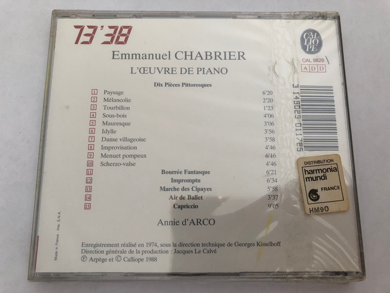 Emmanuel Chabrier, Annie d'Arco – L'Oeuvre De Piano / Calliope Audio CD ...