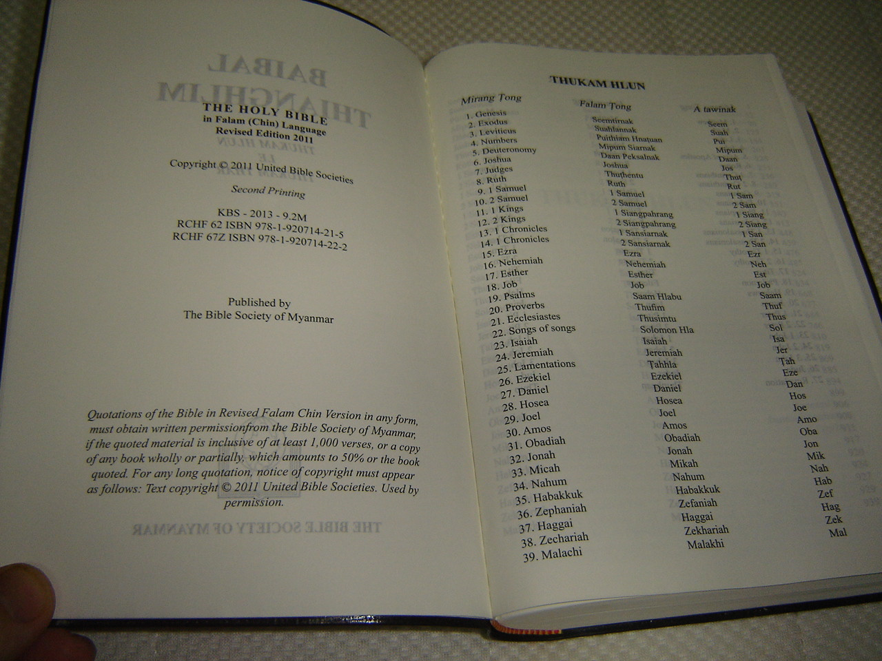 Holy Bible in Falam Chin Language - Revised Edition