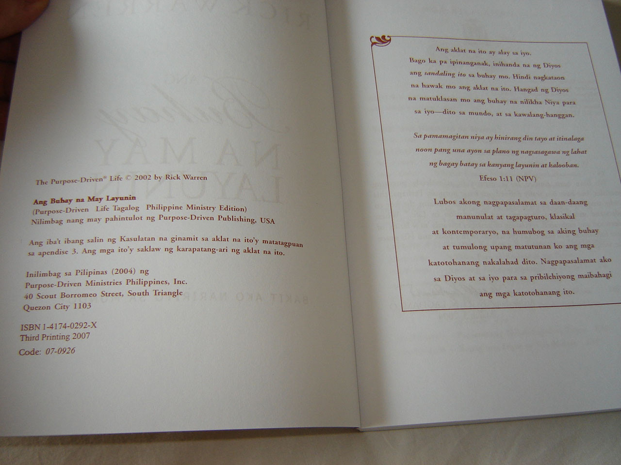 Purpose Driven Life in Tagalog by Rick Warren