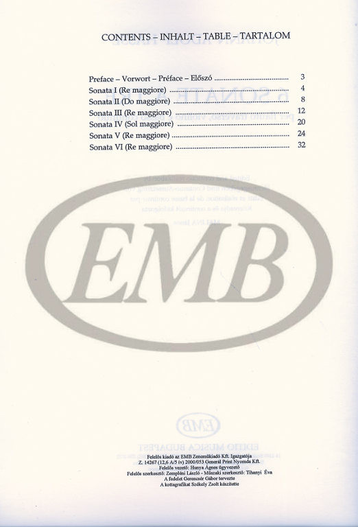 Hasse 6 Sonate a tre Flute Violin Continuo Score | EMB 14267