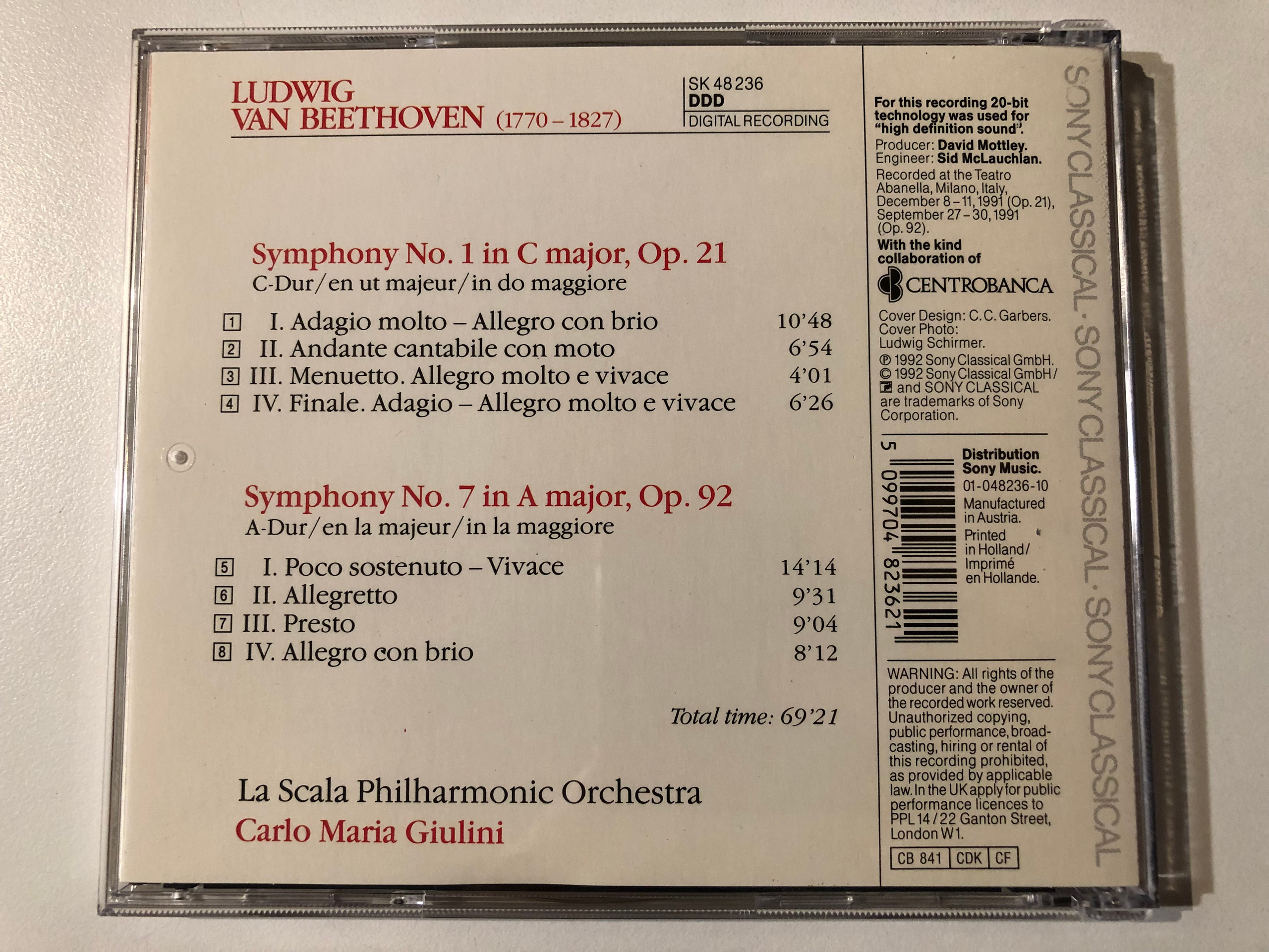 Beethoven: Symphonies 1 & 7 - La Scala Philharmonic Orchestra, Carlo ...