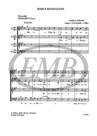 Andrea Gabrieli: Motets - Mixed Choruses 33 (SATB)
