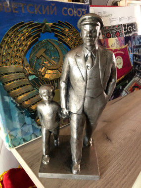 Vladimir Lenin with Child Metal Statuette - Soviet-Era Collectible