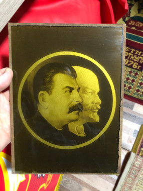 Vintage Framed Lenin & Stalin Portrait – Soviet