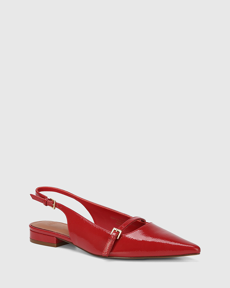Maria Radiant Red Crinkle Patent Leather Slingback