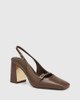 Tabby Rich Brown Leather Block Heel Slingback