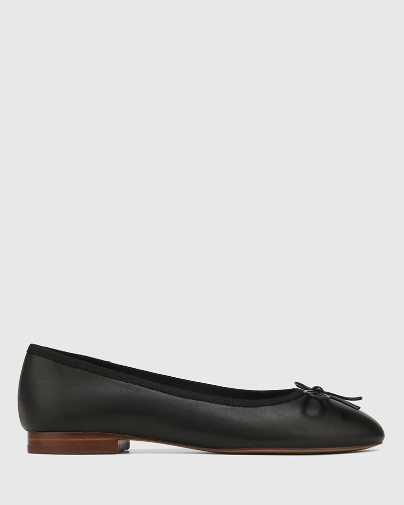 Agnessa Black Leather Ballet Flat