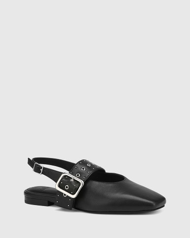 Apryl Black Leather Slingback