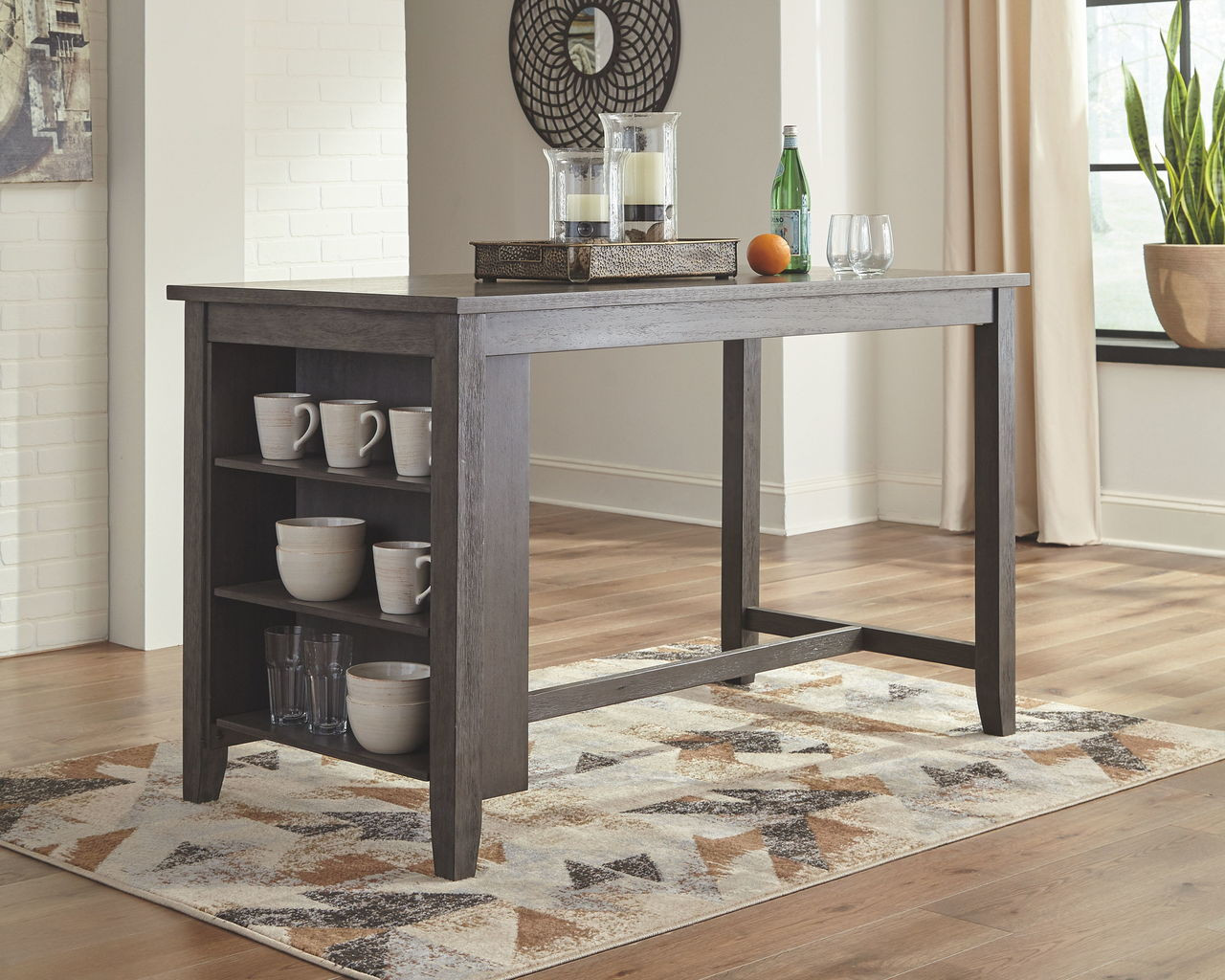 The Caitbrook Dark Gray 5 Pc. RECT DRM Counter Table & 4 UPH Barstools ...