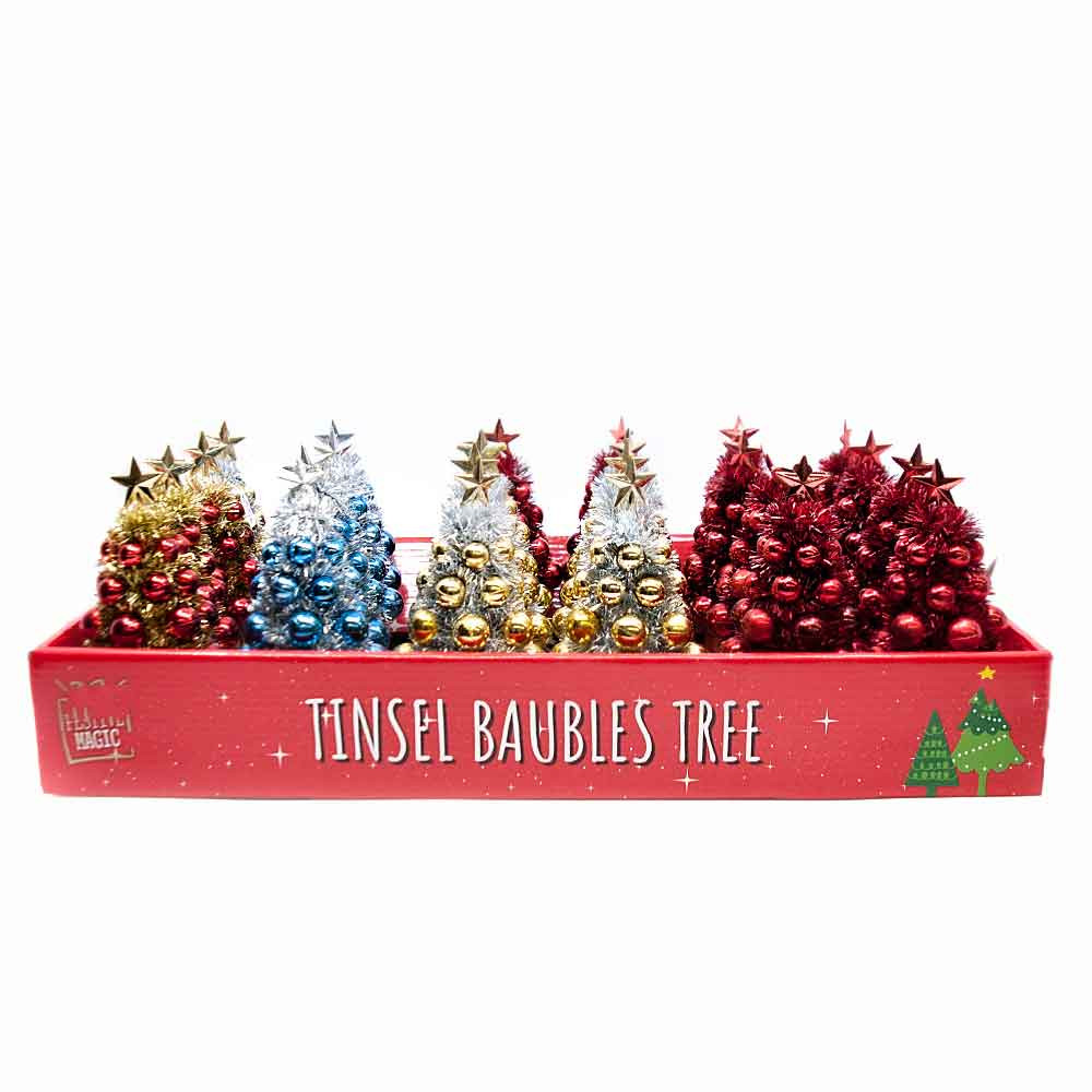 Mini Tinsel Christmas Tree in Pot - 16cm - Christmas Elves