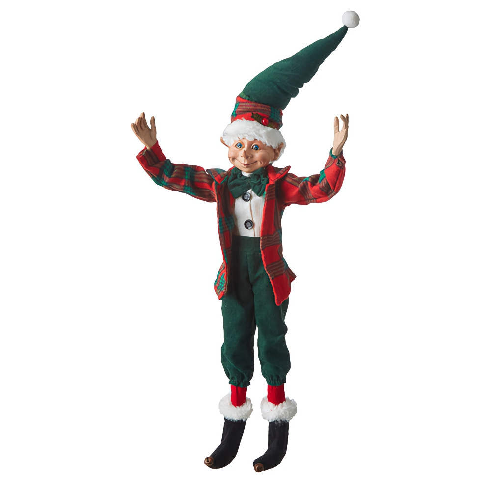 Red And Green Tartan Posable Elf - 41cm - Christmas Elves