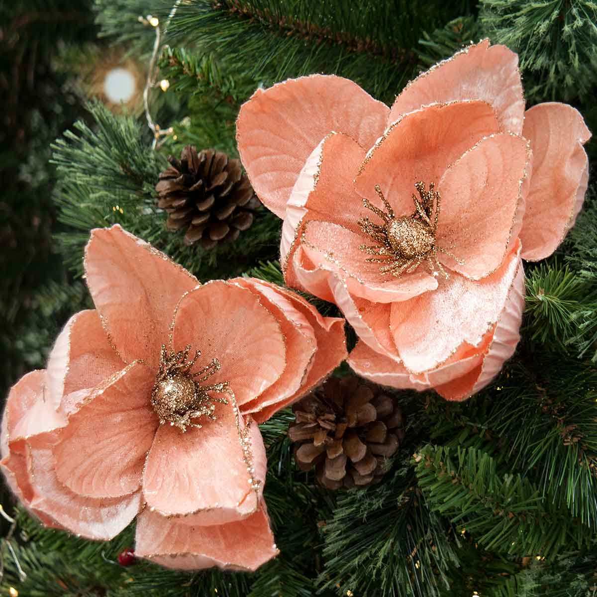 Peach Magnolia with Stem - 25cm - Christmas Elves