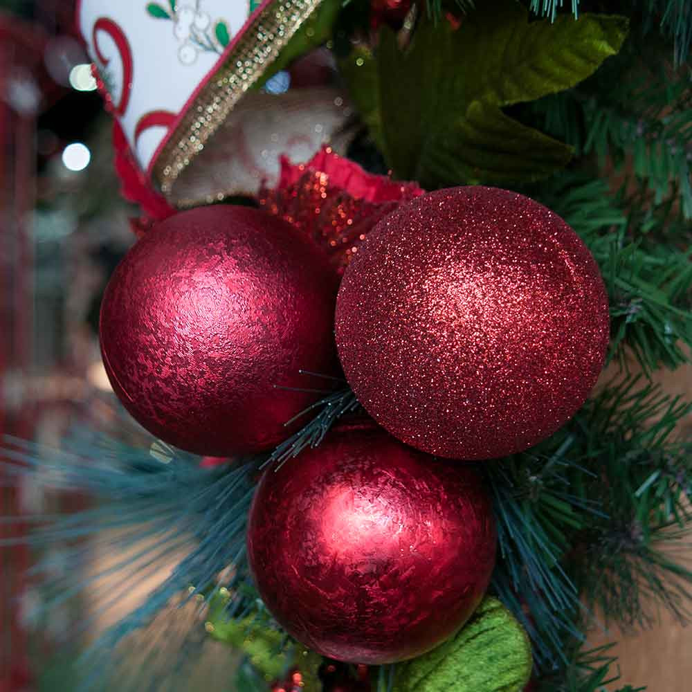 Red Textured Baubles (Pack of 6) - 80mm - Christmas Elves