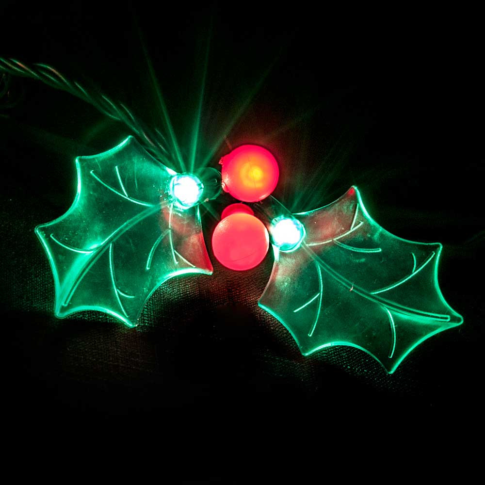 100 LED Connectable Holly Lights Red Green - Christmas Elves