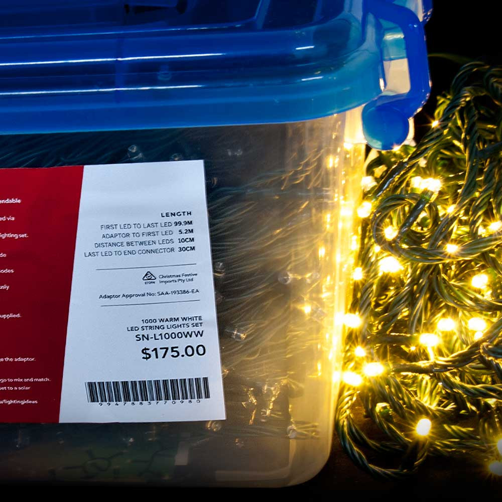 1000 LED Connectable Fairy (String) Lights - Warm White - Christmas Elves