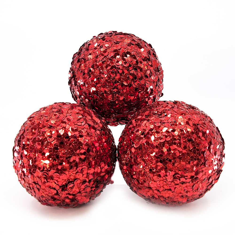 Red Sparkle Sequin Hanging Bauble - 10cm - Christmas Elves
