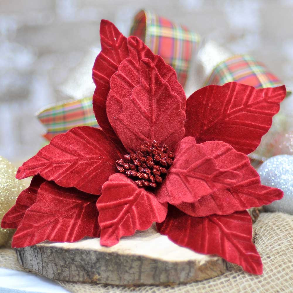 Lush Red Velvet Poinsettia - 32cm - Christmas Elves
