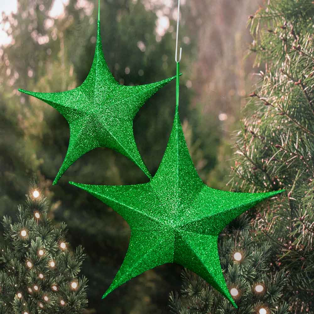 Green Pop-Up Tinsel Star - 80cm - Christmas Elves