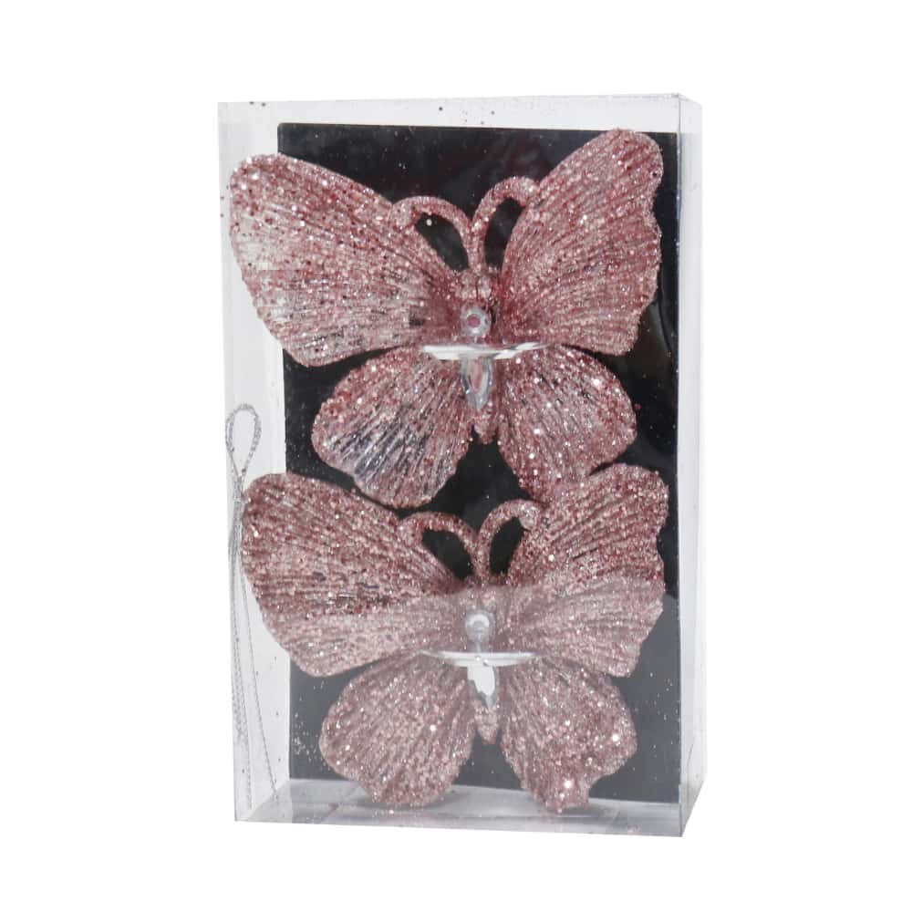 Sparkle Butterfly Decoration Pack of 2 (3 Colours) - 10cm - Christmas Elves