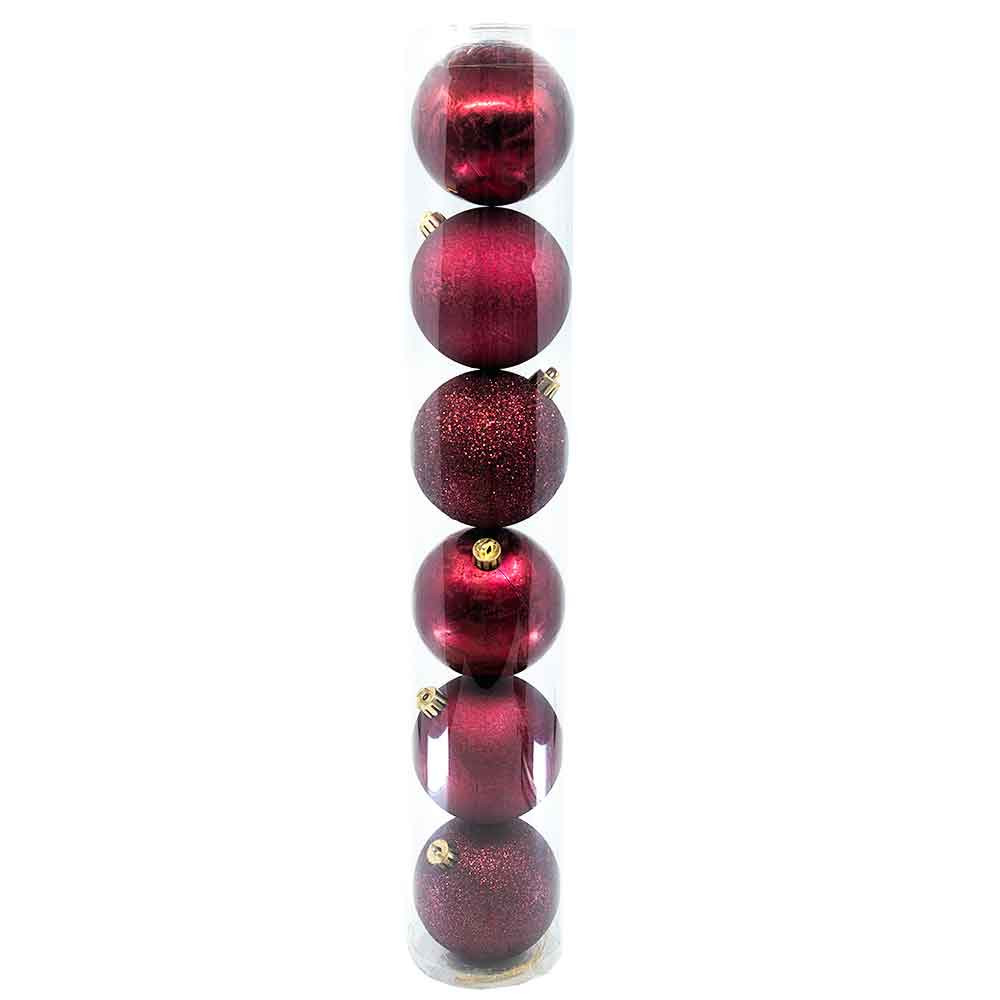 Deep Red Textured Baubles (Pack of 6) - 80mm - Christmas Elves